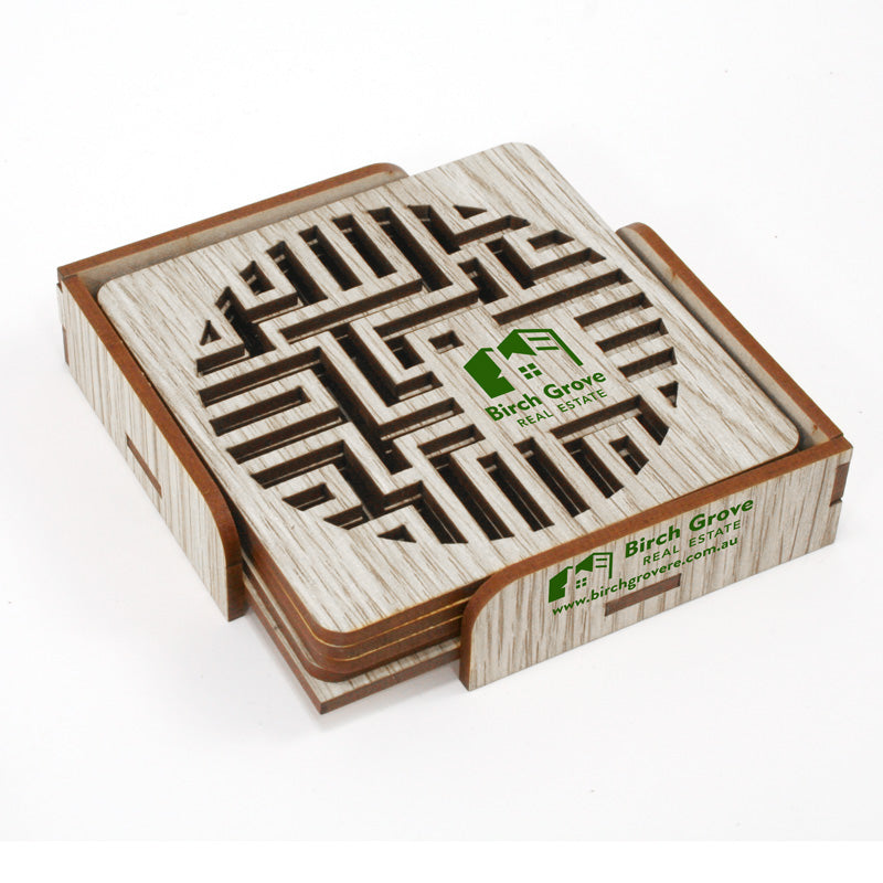 Eco MDF Coaster Set with optional Flat Holder – New Age Promotions